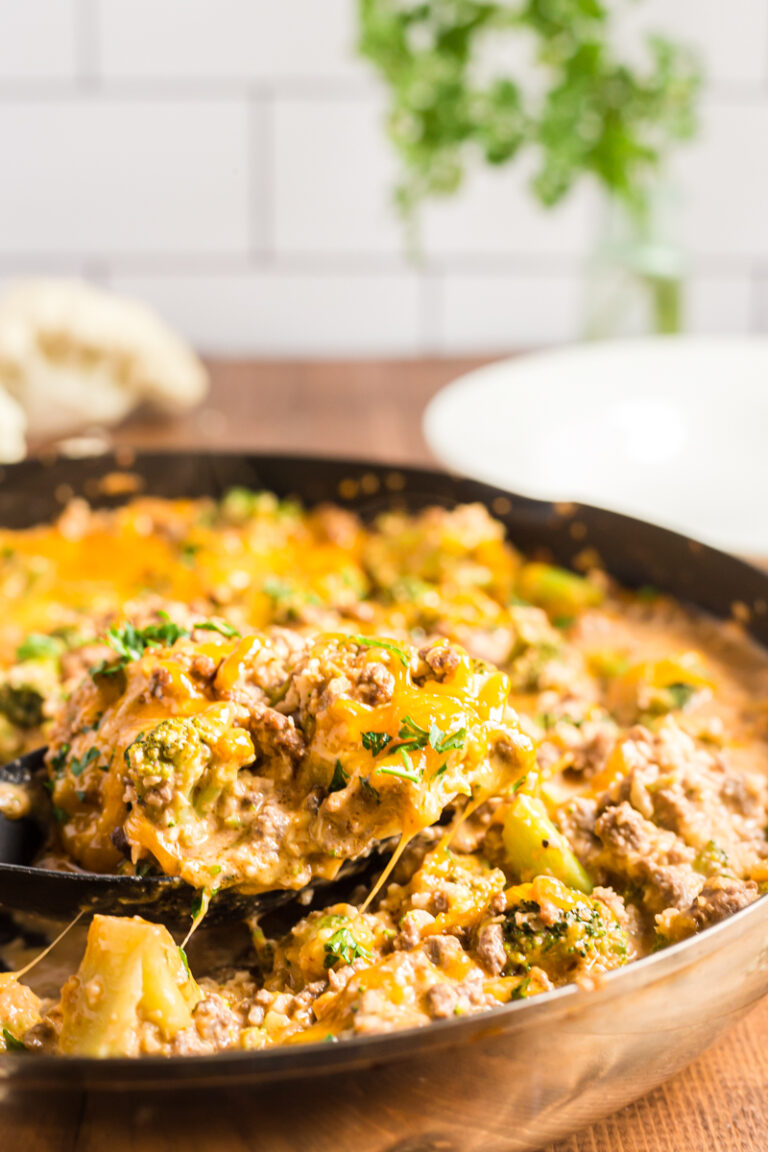 Low Carb Cheesy Beef and Broccoli Rice Skillet - Bobbi's Kozy Kitchen